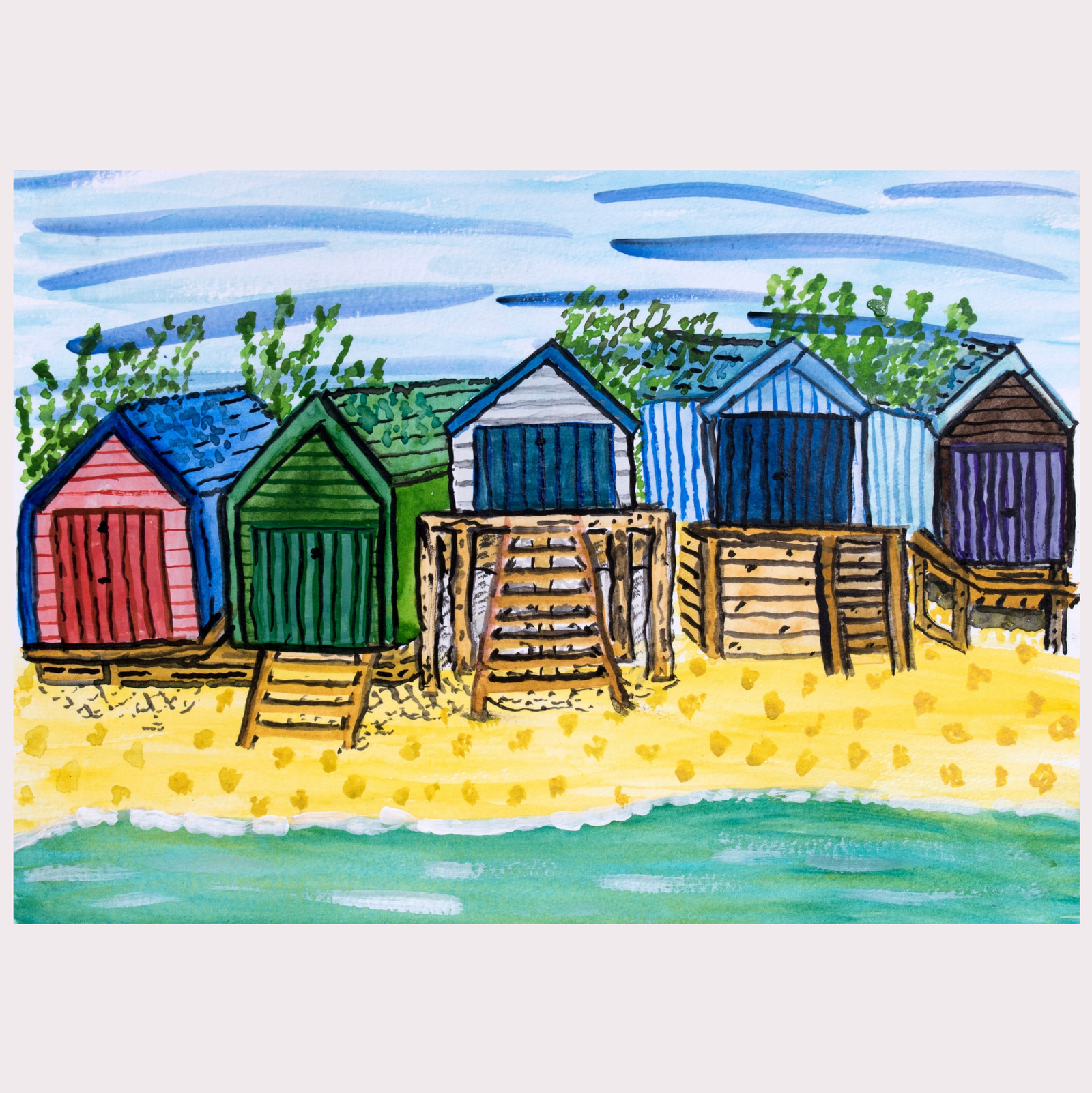 Beach Huts Art Print | The Wonky Artist