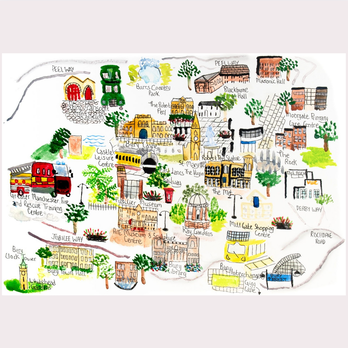 Bury Map Art Print | The Wonky Artist