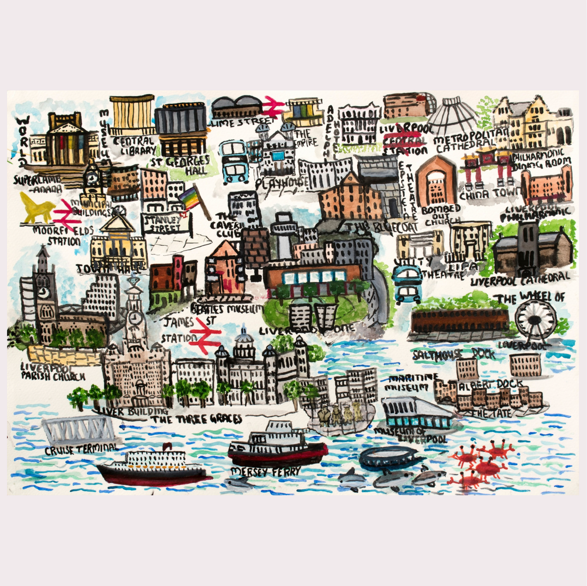 Liverpool Map Art Print | The Wonky Artist