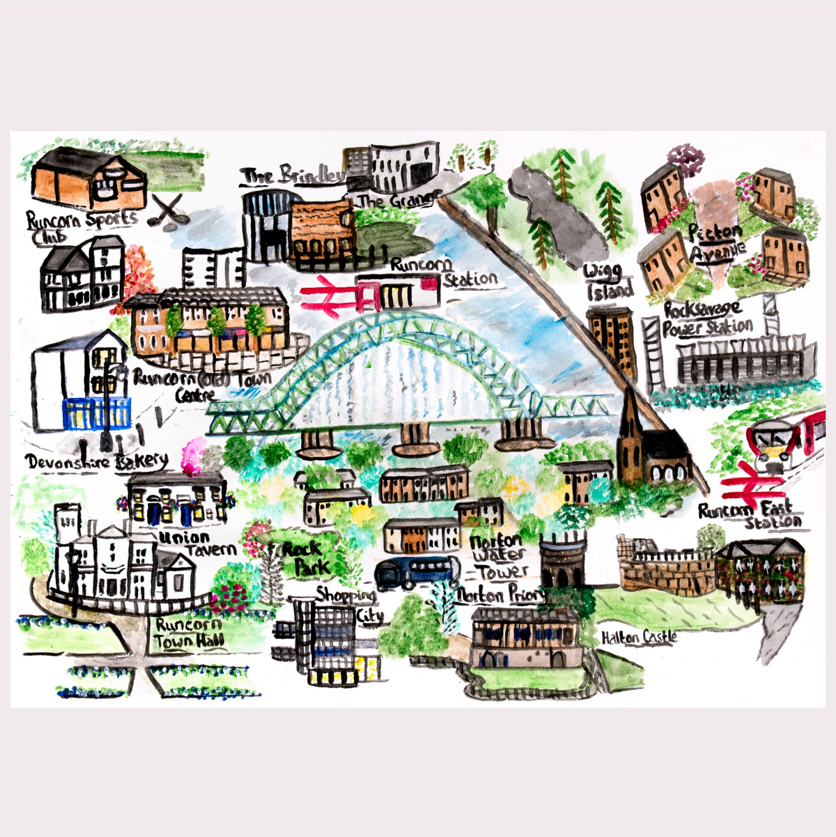Runcorn Map Art Print | The Wonky Artist