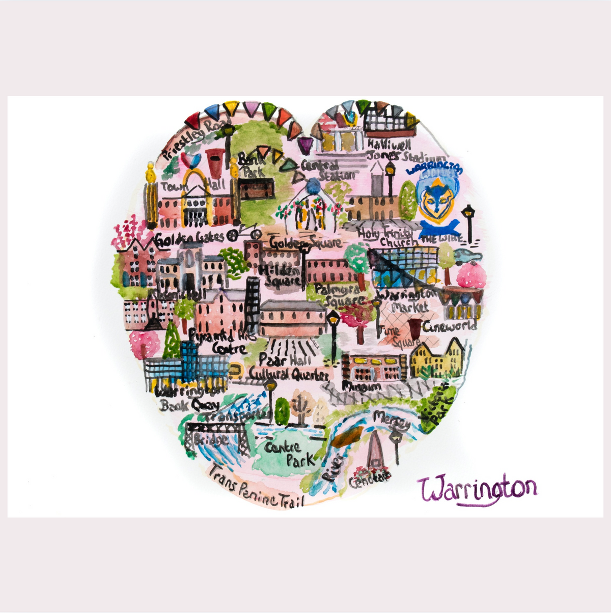 Warrington Map Art Print | The Wonky Artist