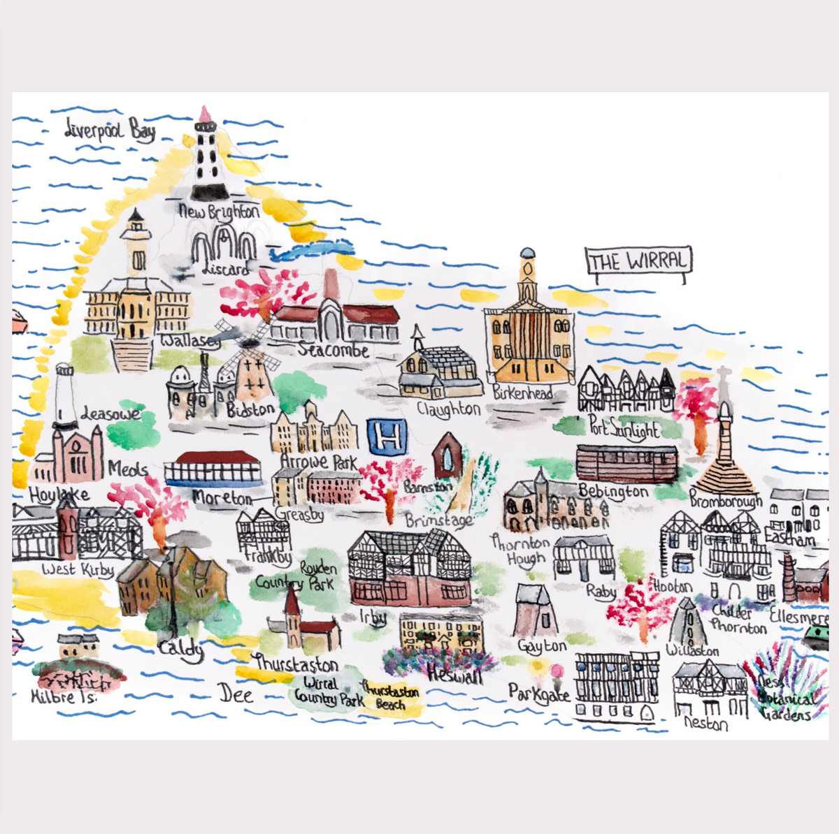 Wirral Map Art Print | The Wonky Artist